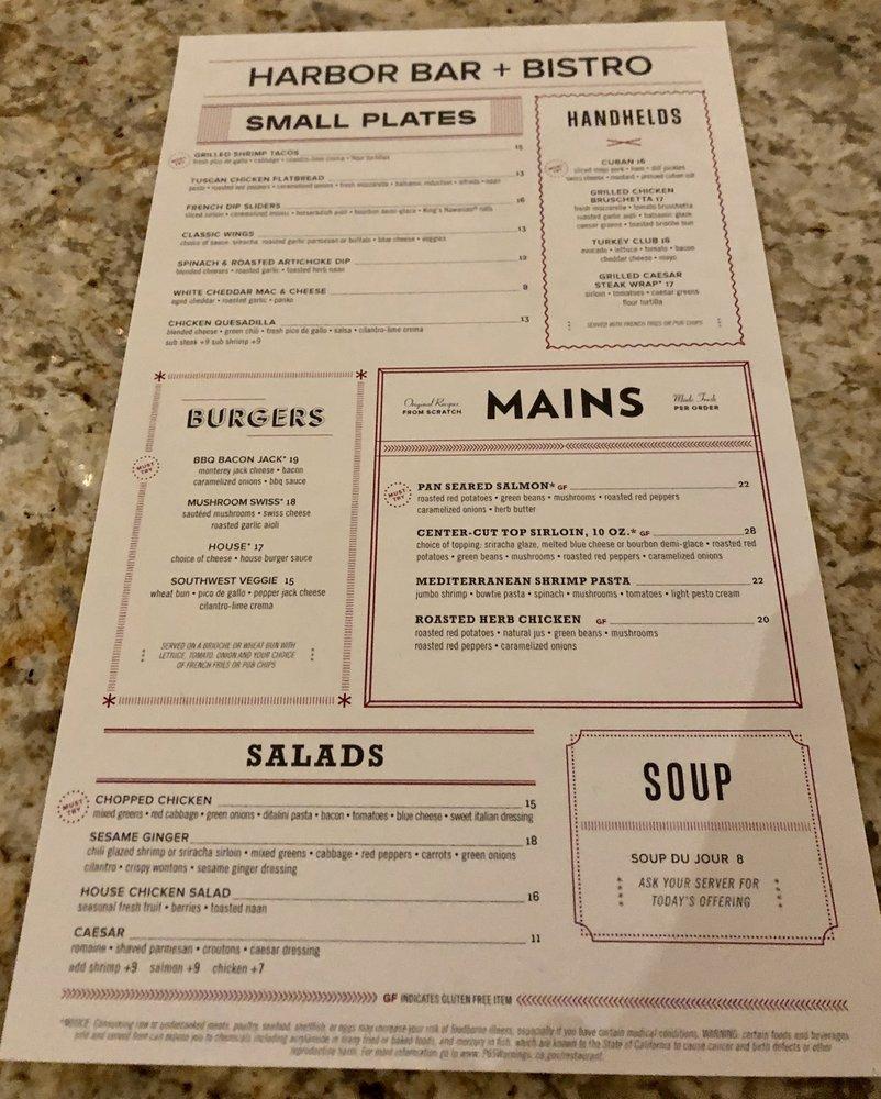 Menu at Harbor Bar & Bistro, Redondo Beach