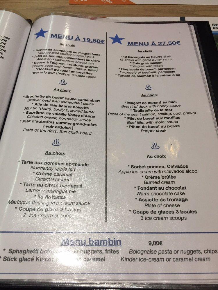 Menu at Le Drakkar restaurant, Bayeux