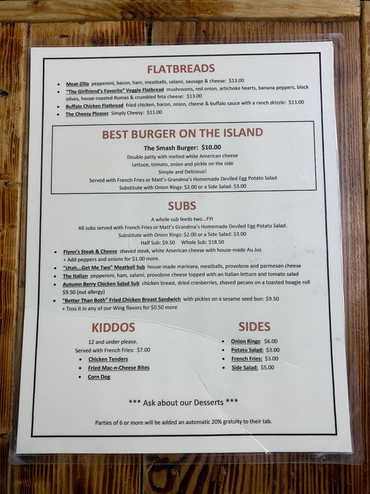 Menu at The Reef pizzeria, Pensacola Beach