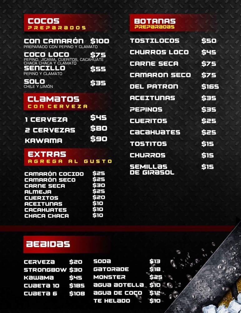 Carta del pub y bar Clamatos El Kawa, Tijuana
