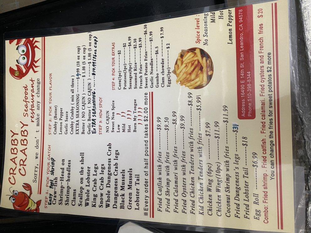 Menu at Crabby Crabby restaurant, San Leandro