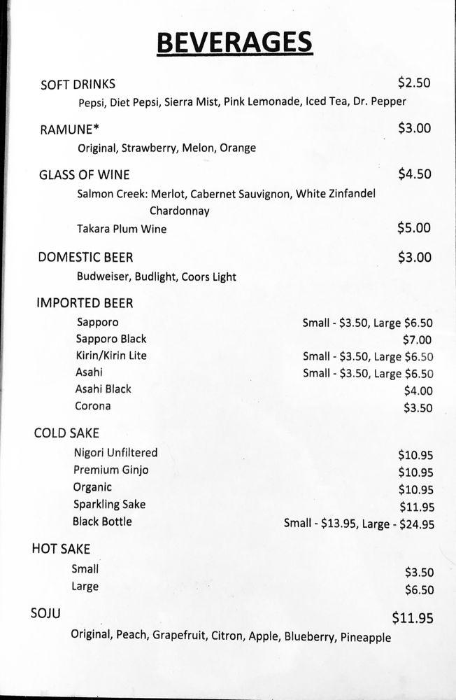 Menu at Dong Hae Sushi restaurant, Lompoc
