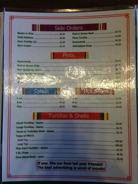 Menu at El Bravo Mexican Food restaurant, Phoenix, N 7th St