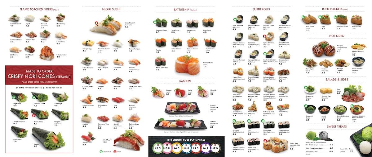 Menu at K10 Sushi Train Ponsonby restaurant, Auckland
