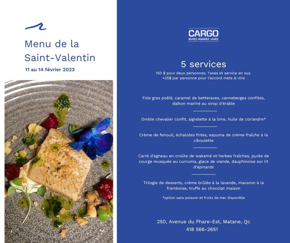Menu au Restaurant Cargo, Matane