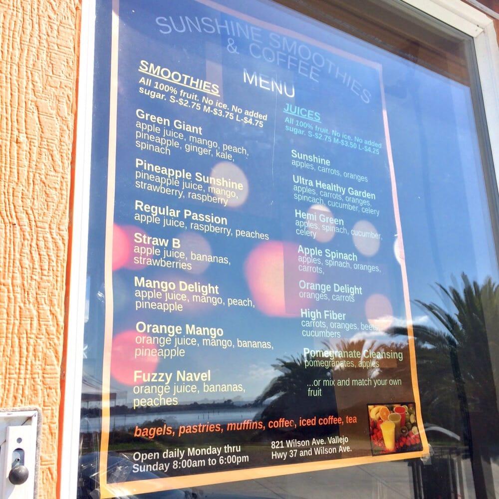 Menu at Sunshine Smoothies & Coffee pub & bar, Vallejo