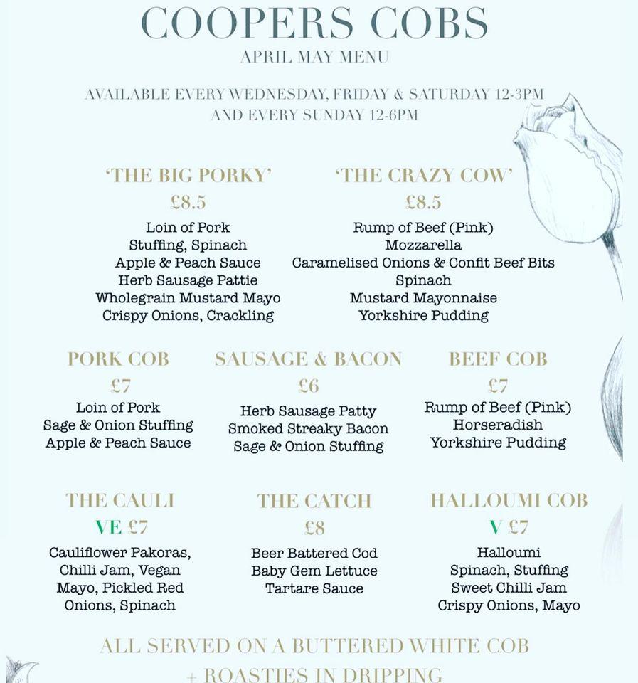 Menu at The Coopers Arms pub & bar, Derby