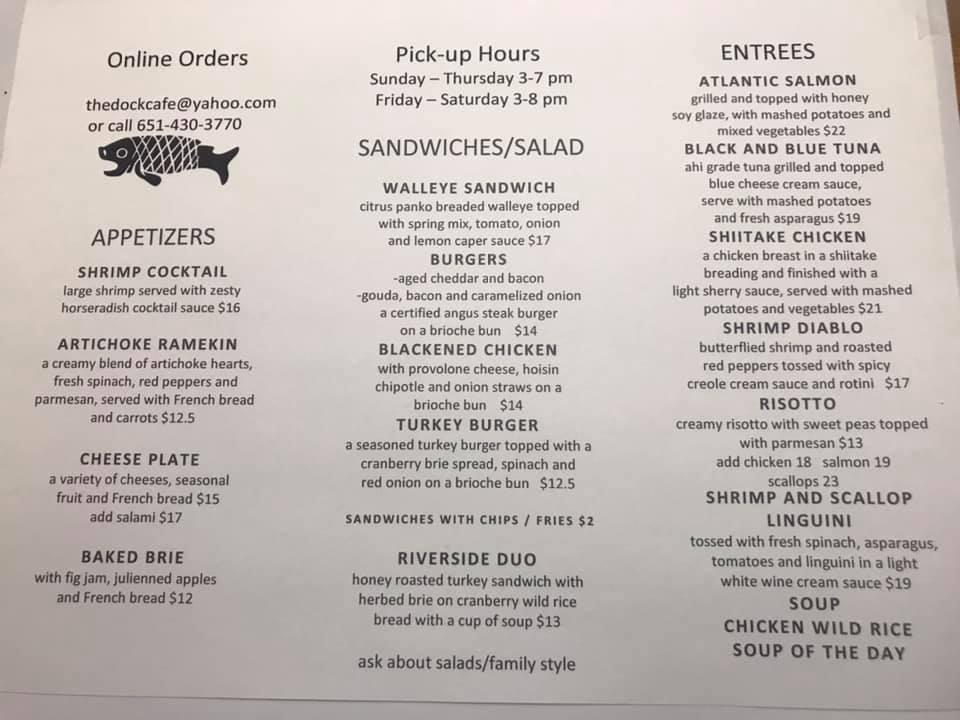 Menu at The Dock Stillwater steakhouse, Stillwater