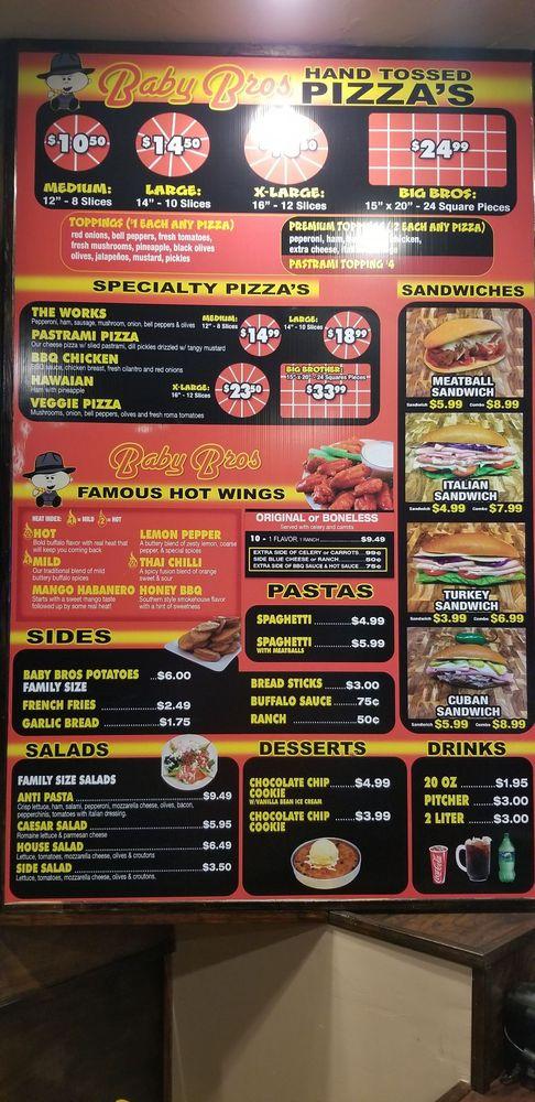 Carta del pub y bar Baby Bros Pizza & Wings, South El Monte