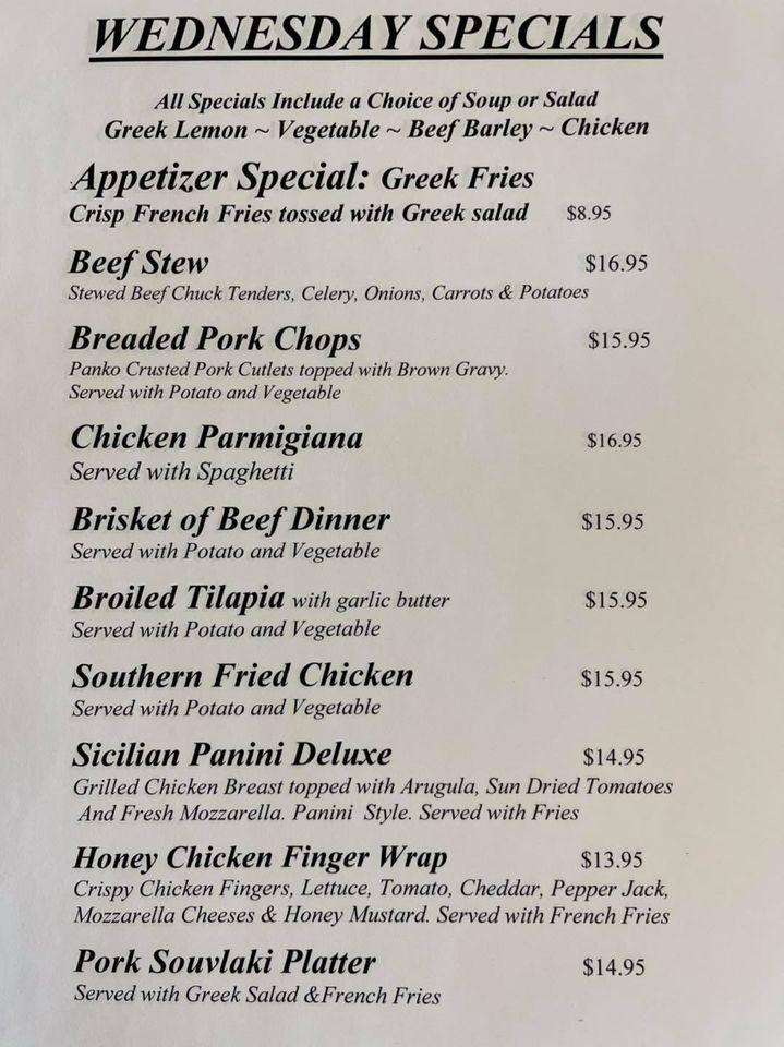 Menu at Colonial Diner restaurant, Lyndhurst
