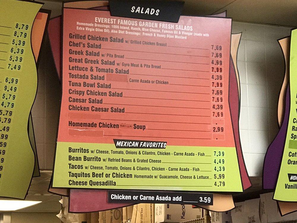 Menu at Everest Burgers restaurant, Santa Clarita