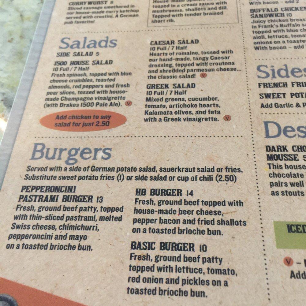 Menu at The Handle Bar, Chico