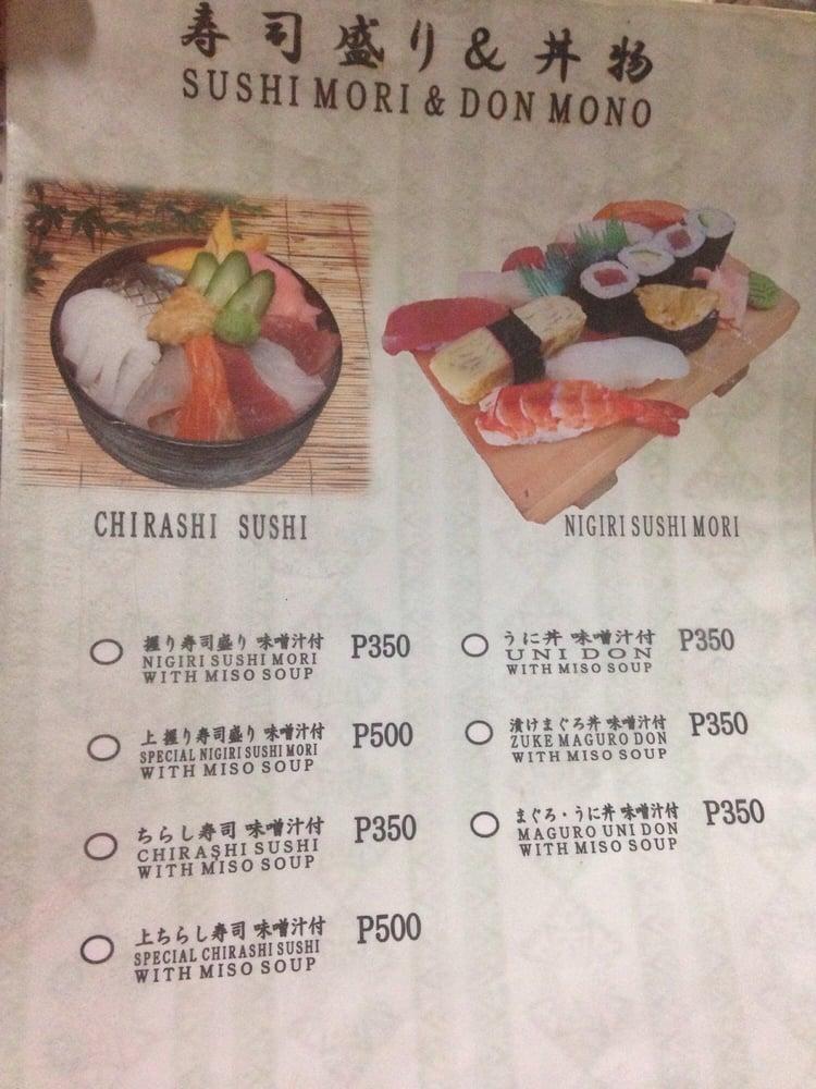 Menu at Nihonbashitei restaurant, Makati, A Antonio Arnaiz Ave