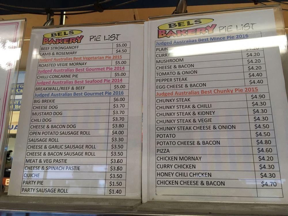 Menu at Bels Gordon St Bakery, Port Macquarie