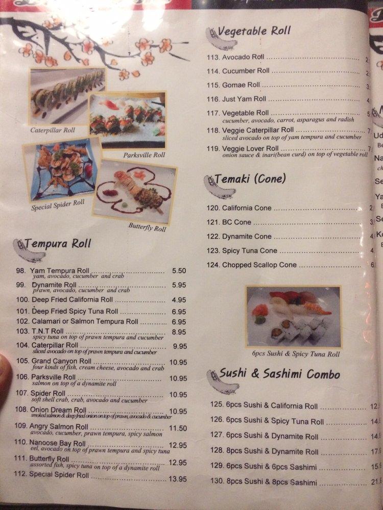 Menu at Dami Sushi restaurant, Nanaimo, 10-4890 Rutherford Rd