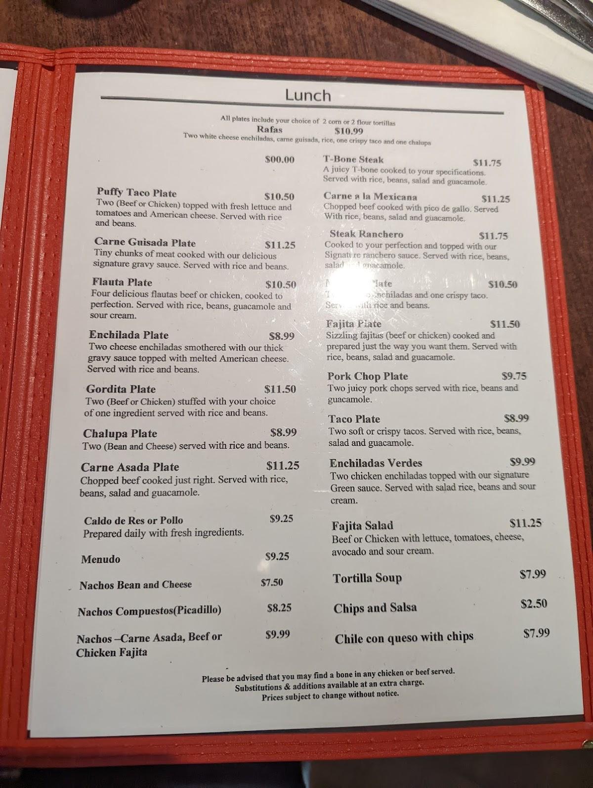 Carta de El Rafas Cafe, San Antonio