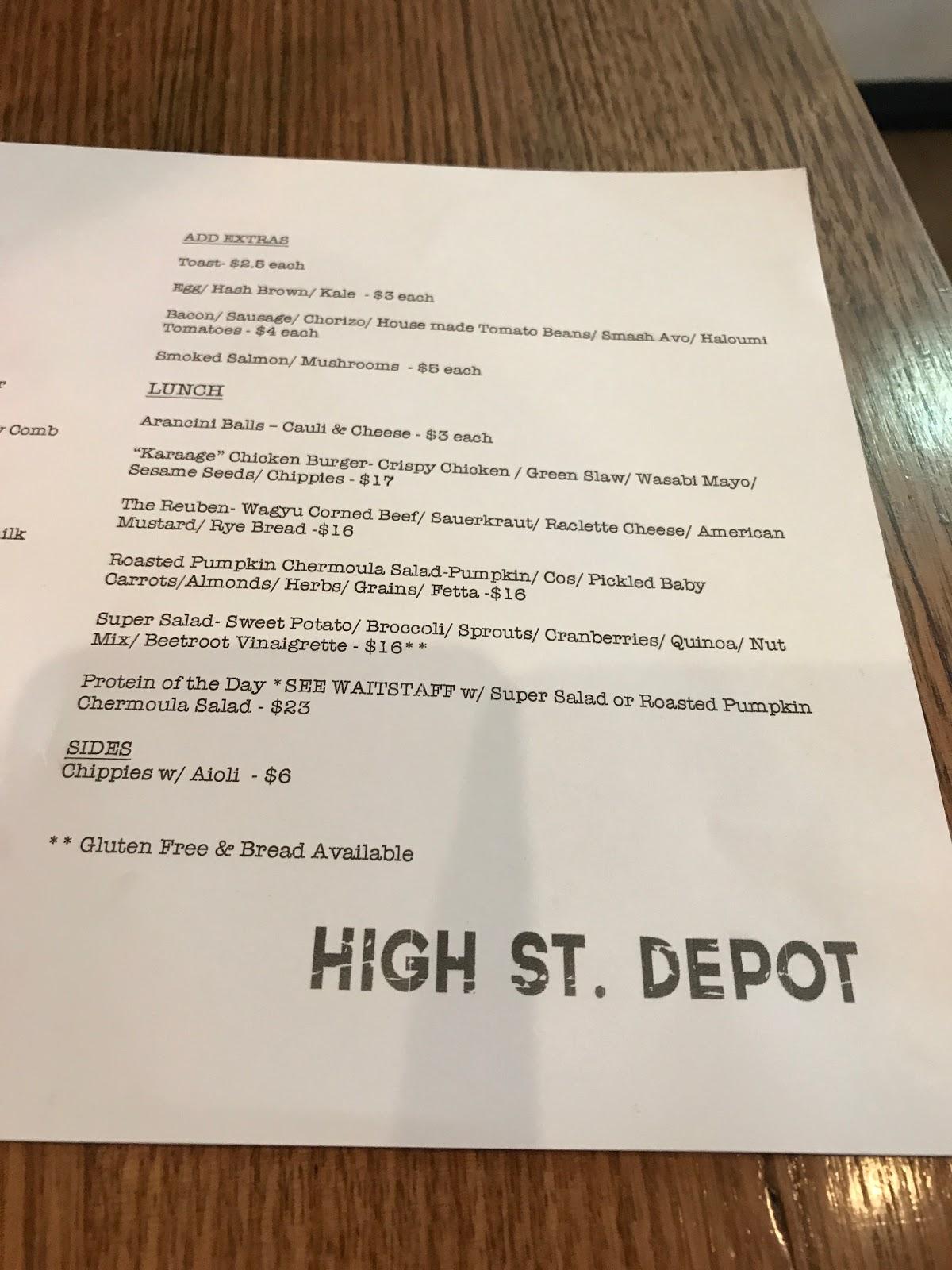 Menu at High St Depot cafe, Penrith