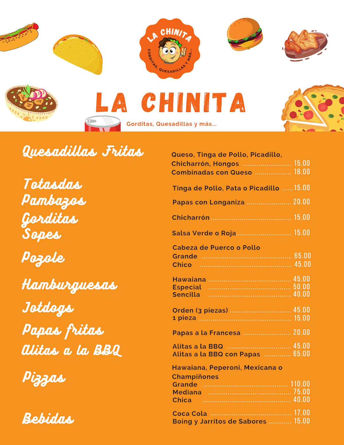Menu at Antojitos Mexicanos "La chinita" restaurant, San Martín Cuautlalpan