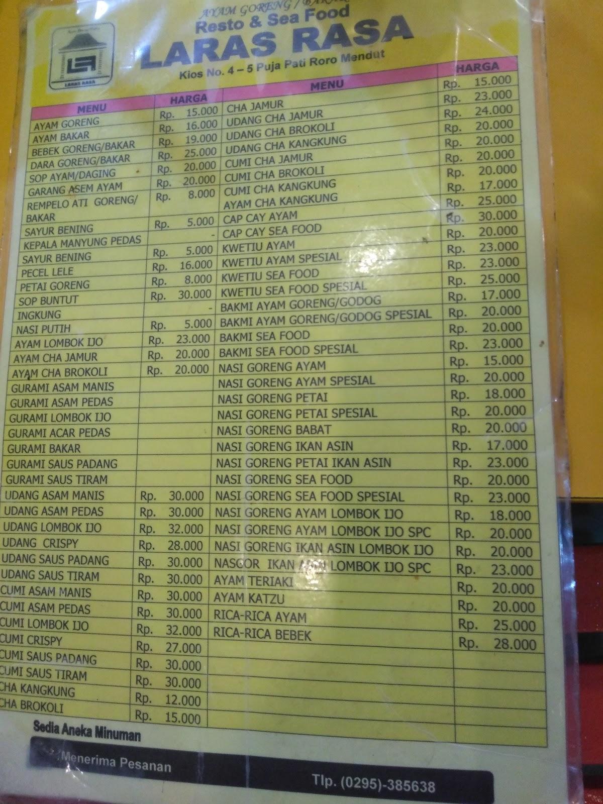 Menu at Laras Rasa Resto Seafood restaurant, Pati