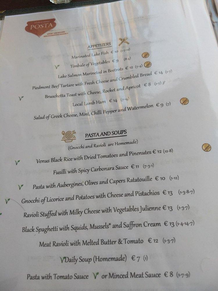 Menu at Posta restaurant, Baveno