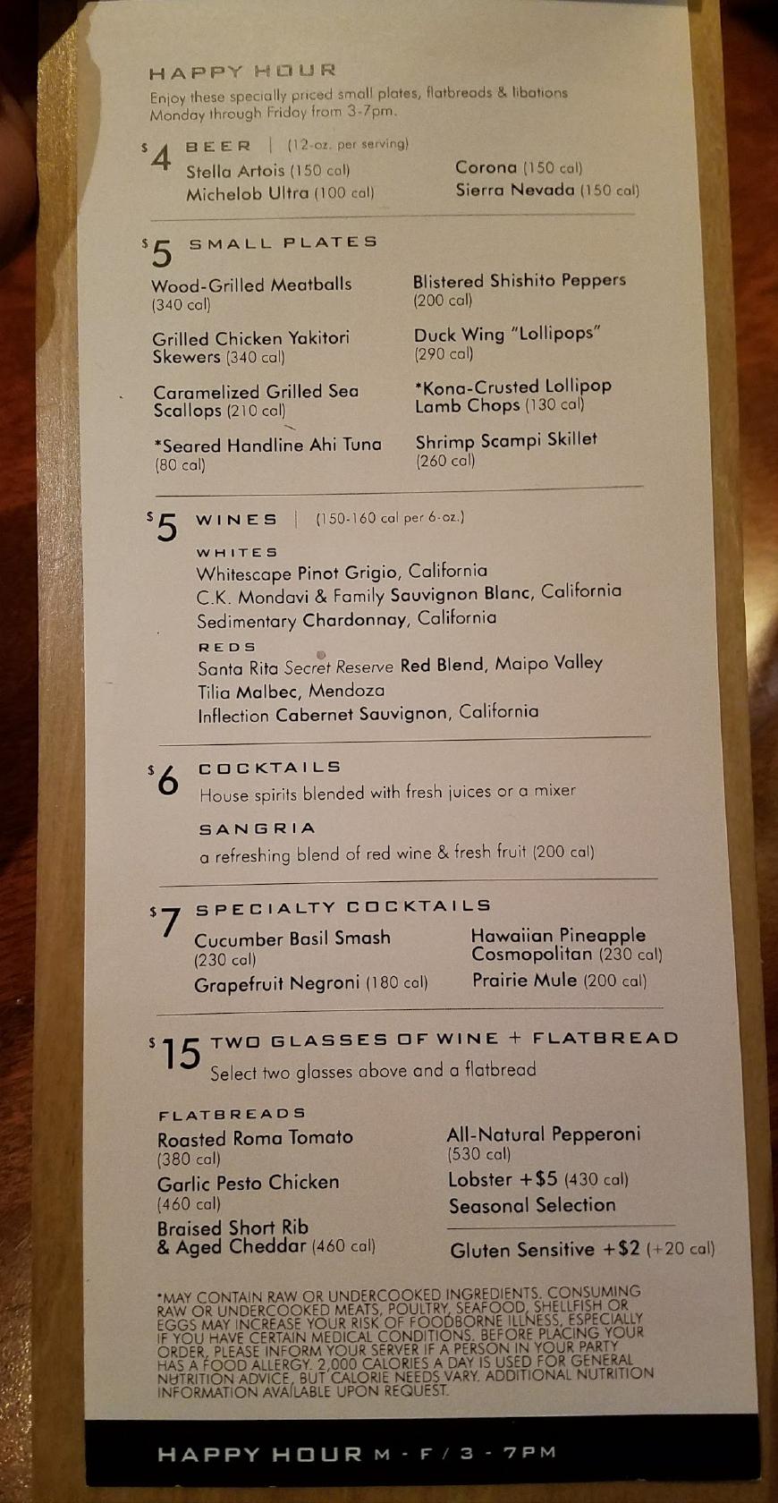 Menu at Seasons 52 pub & bar, Kansas City