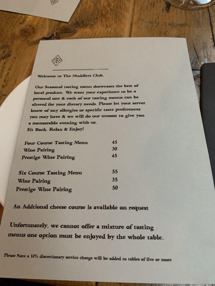 Menu at The Muddlers Club Restaurant, Belfast