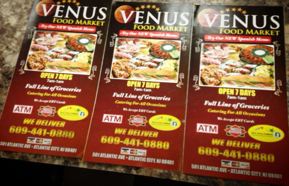 Menu at Venus I, Atlantic City