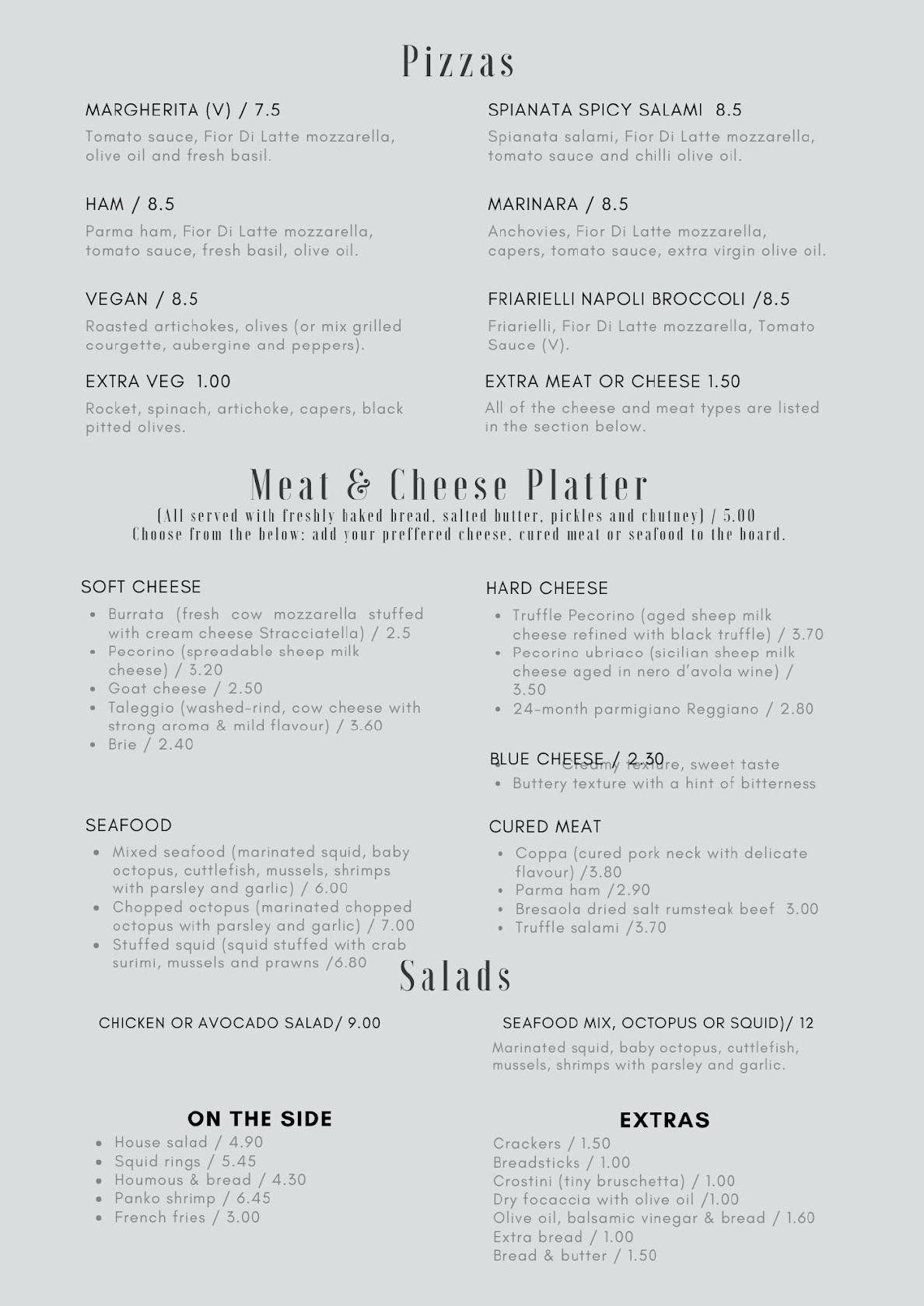 Carta de Wine Connection Bar, Londres