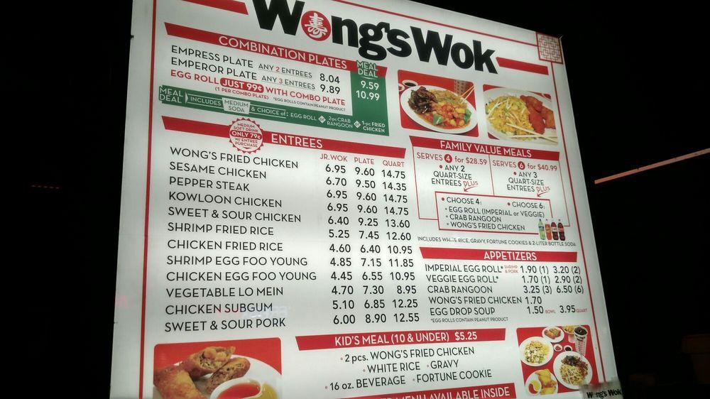 Menu at Wong's Wok restaurant, Milwaukee, S 27th St