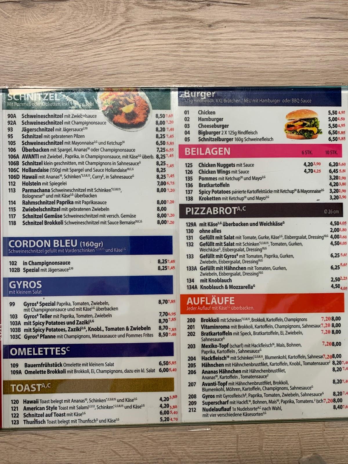 Menu at Avant Pizza Service, Groitzsch