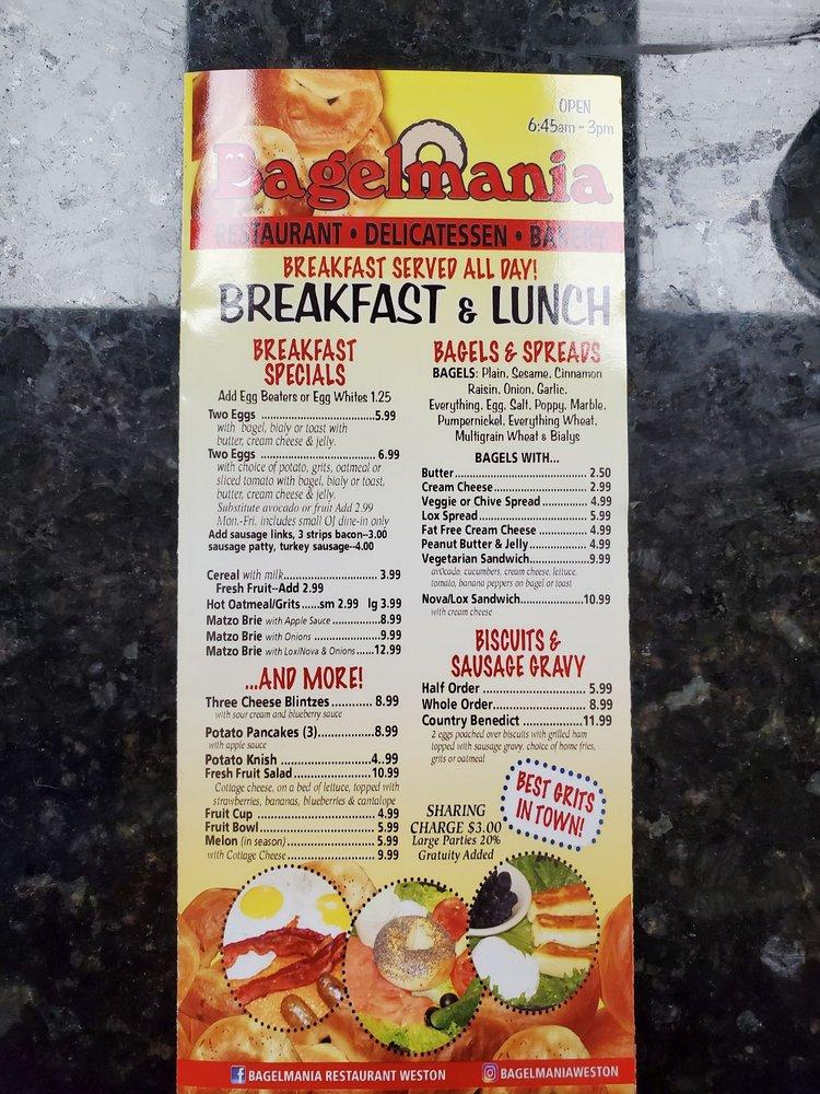 Menu at Bagelmania Restaurant, Sunrise, W State Rd 84