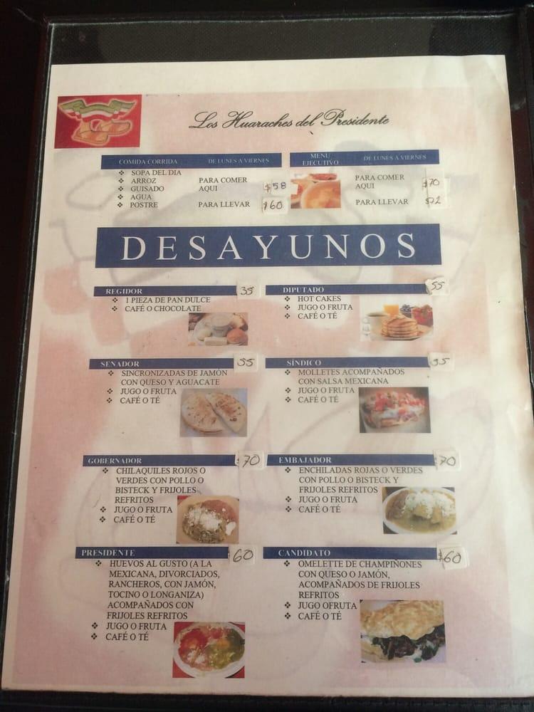 Menu at Los huaraches del presidente restaurant, Tlalnepantla de Baz