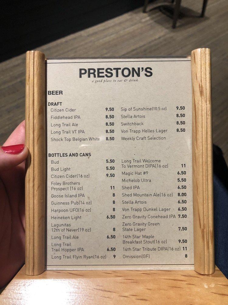 Menu at Preston's pub & bar, Killington