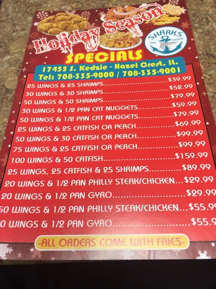 Menu at Sharks Fish & Chicken restaurant, Hazel Crest, Kedzie Ave