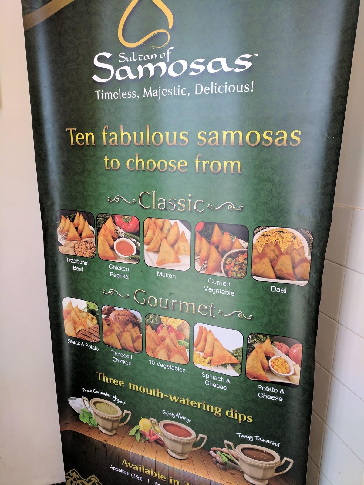 Menu at Sultan Of Samosas fast food, Toronto, O'Connor Dr