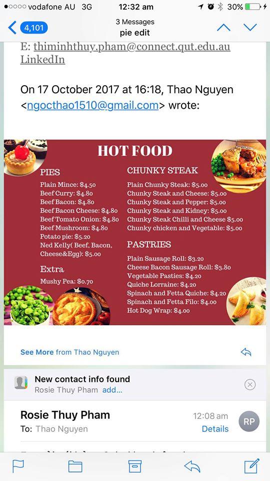 Menu at Arndale Bakery, Springwood