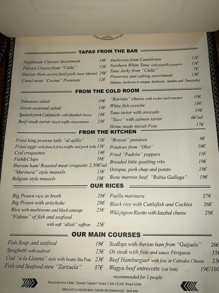 Menu at Boca Grande pub & bar, Barcelona, Passatge de la Concepció