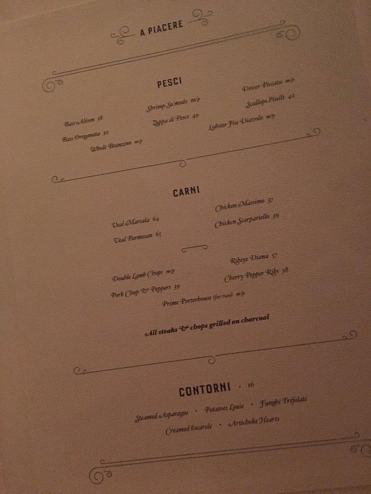 Menu at Carbone New York restaurant, New York City, 181 Thompson St