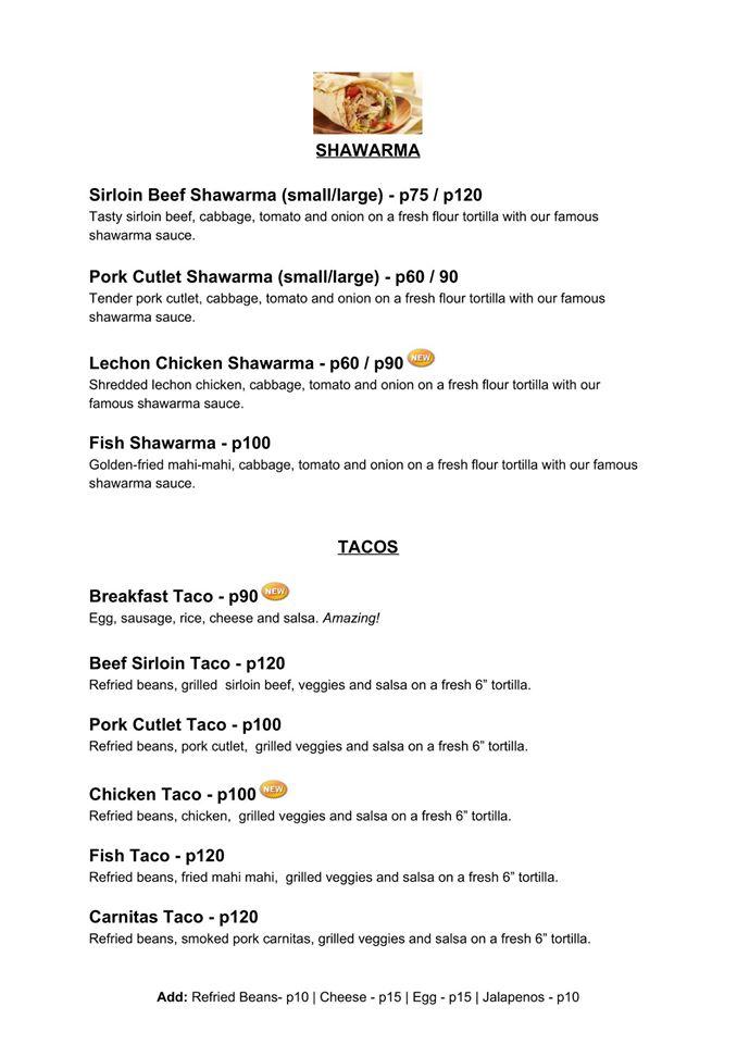 Menu at IC Cafe, Dapa