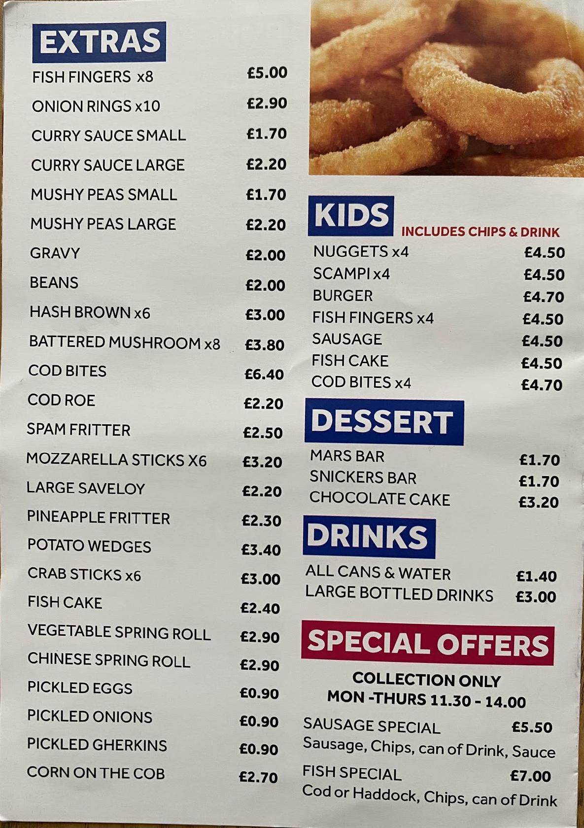 Carta de comida rápida Oulton Road Fish & Chip Shop, Lowestoft