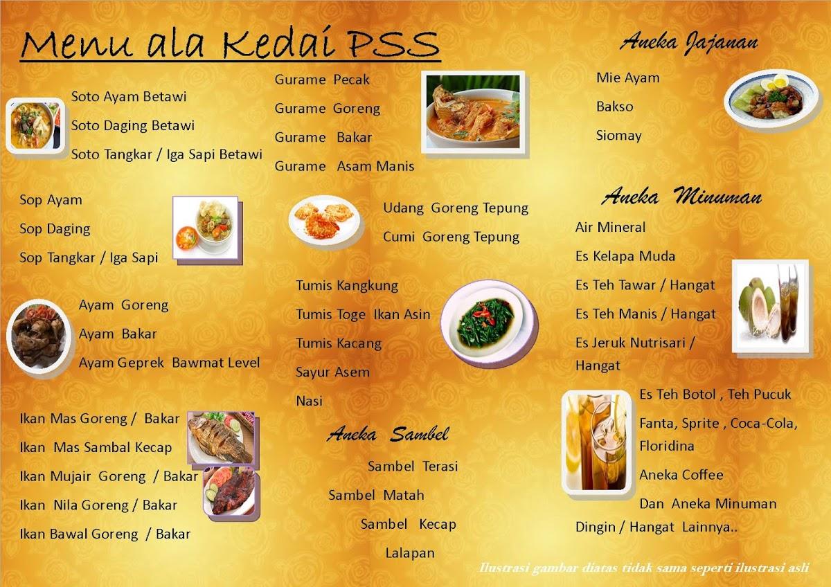 Menu at Pemancingan & Kedai Makan (PSS) restaurant, South Tangerang
