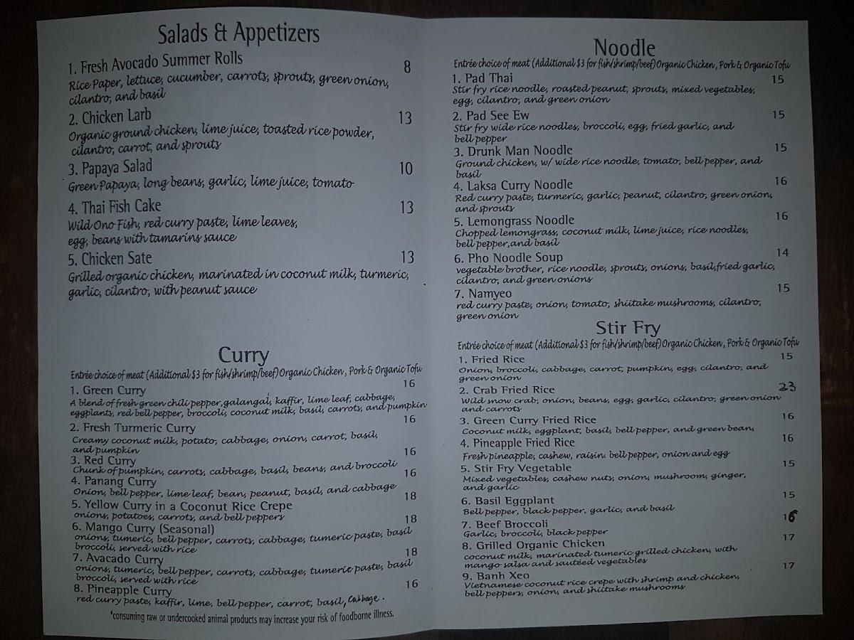 Menu at Racha Thai Waimea restaurant, Waimea
