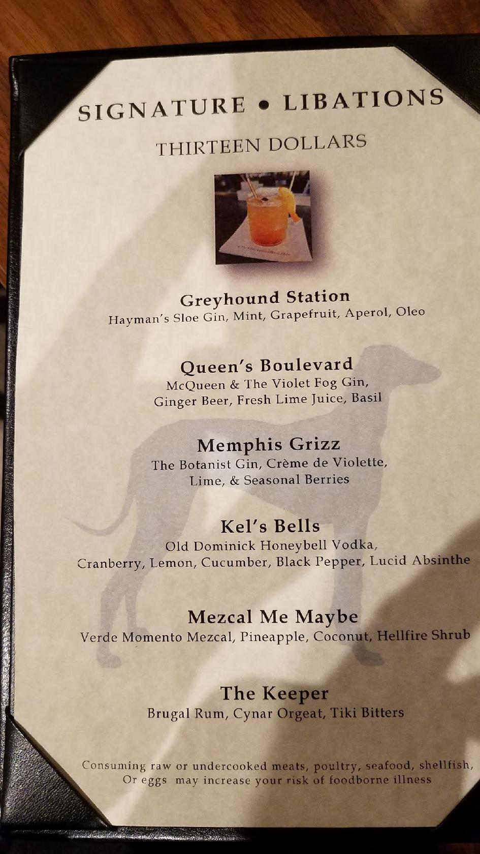 Menu at The Greyhound pub & bar, Memphis