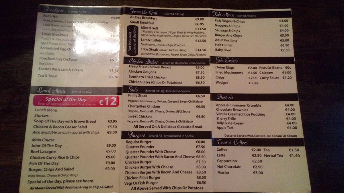 Menu at Town Diner cafe, Ballyjamesduff