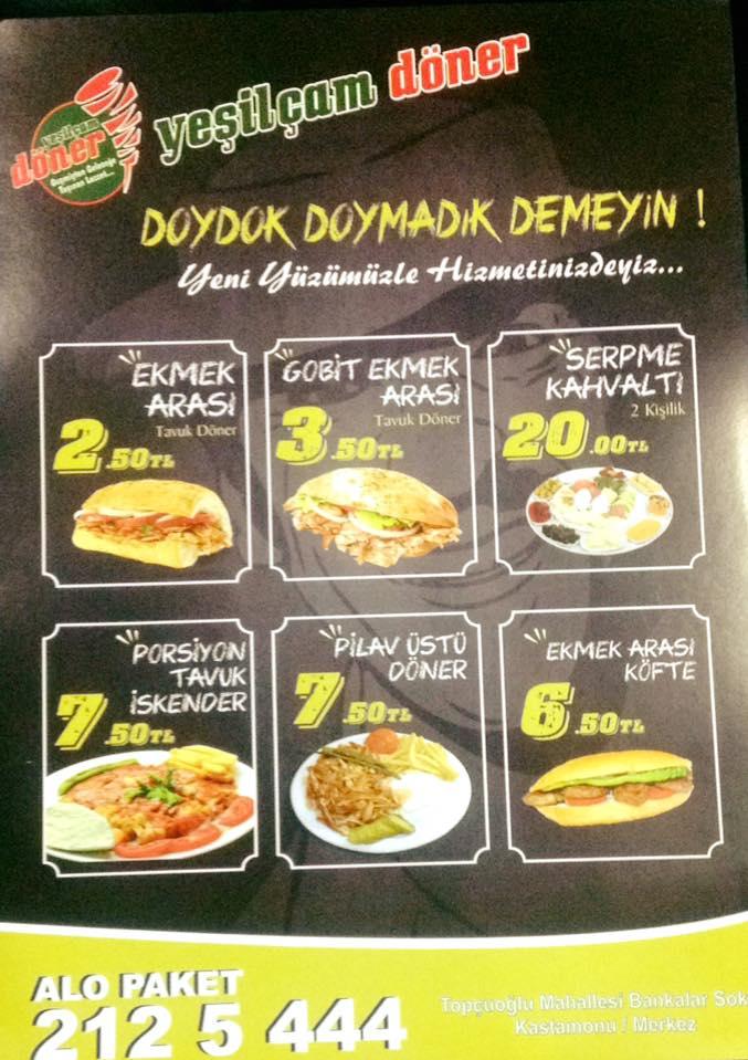 Menu at Yesilcam Doner, Kastamonu