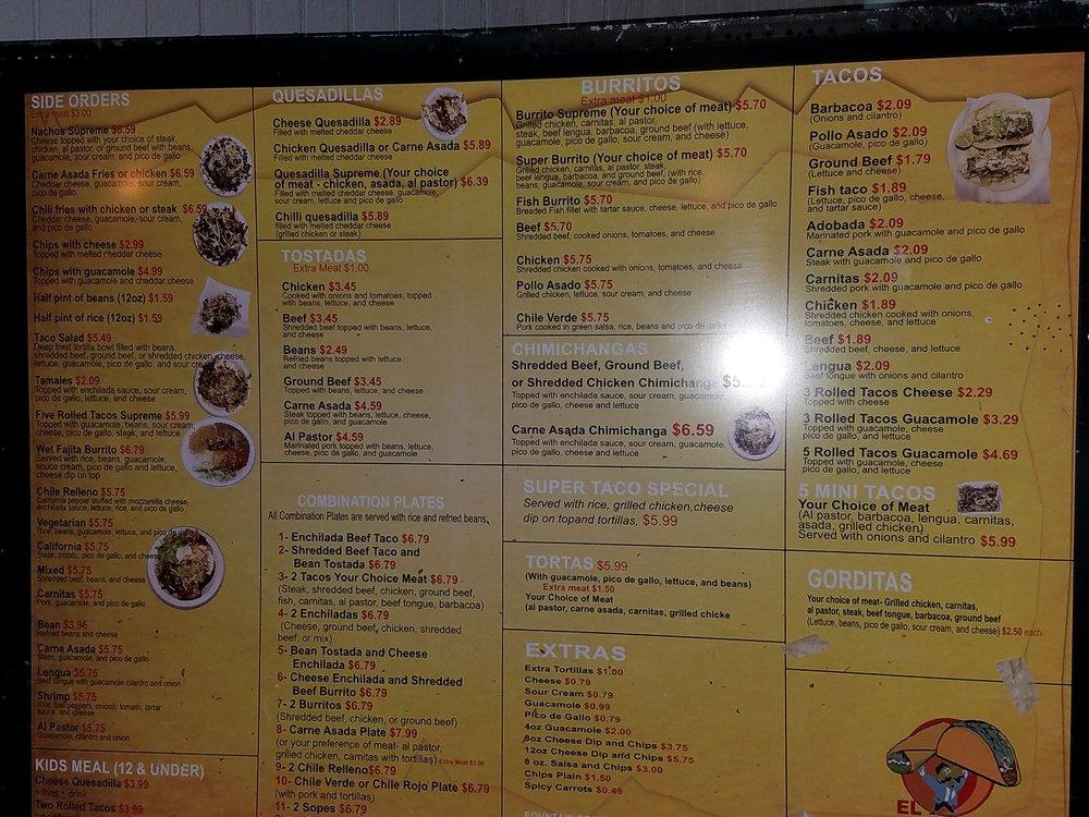 Menu at El Super Taco restaurant, Tulsa, N Sheridan Rd