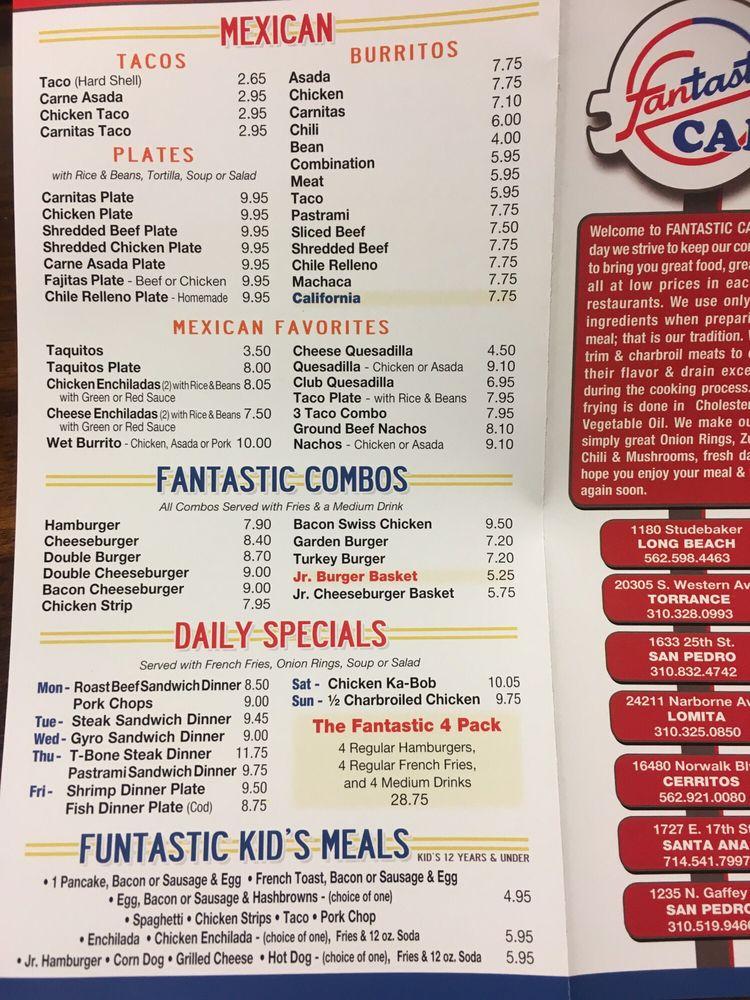 Menu at Fantastic Cafe., Long Beach, N Studebaker Rd