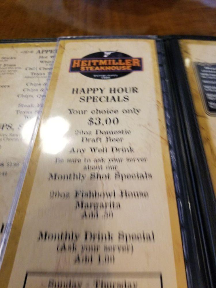 Menu at Heitmiller Steakhouse, Lacy Lakeview, Interstate Highway 35 North
