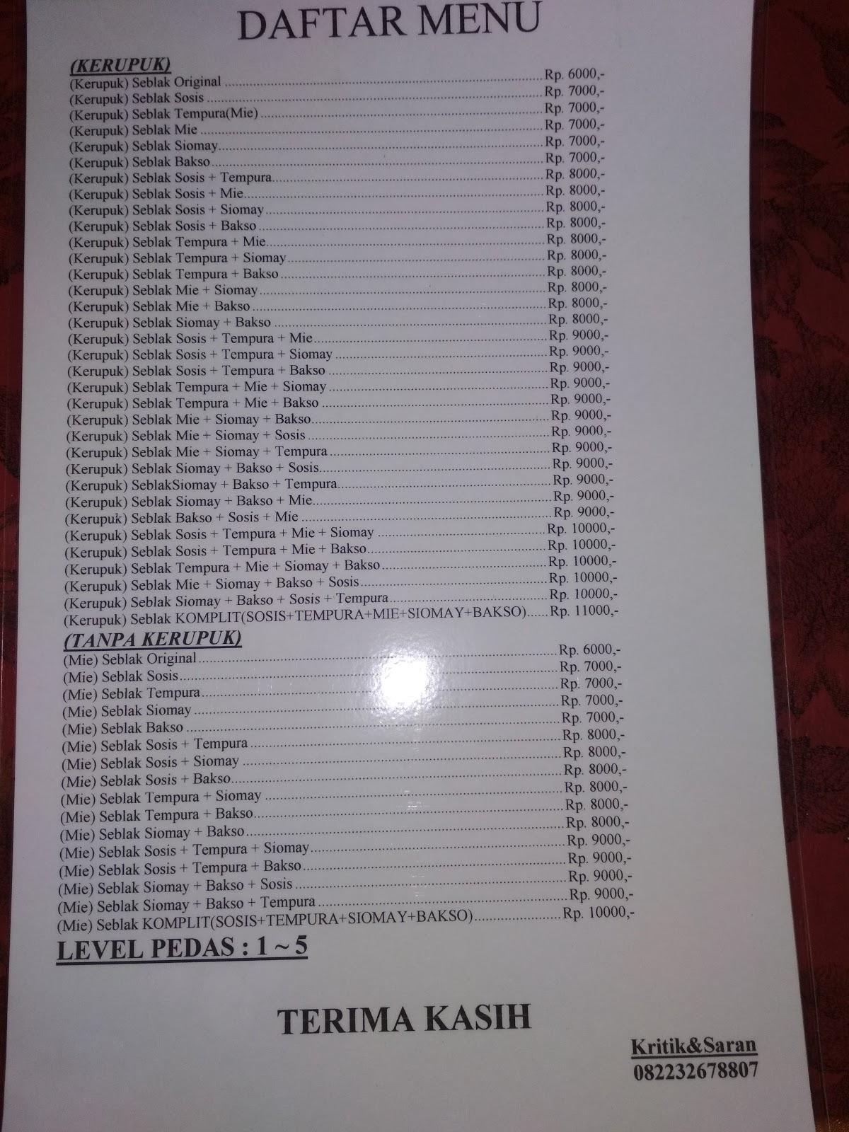 Menu at KIOS MERAH restaurant, Triwungan