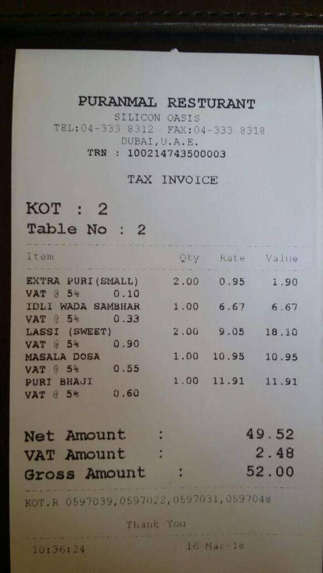 Menu at Puranmal Sweets & Restaurant, Dubai, 499R+5HX